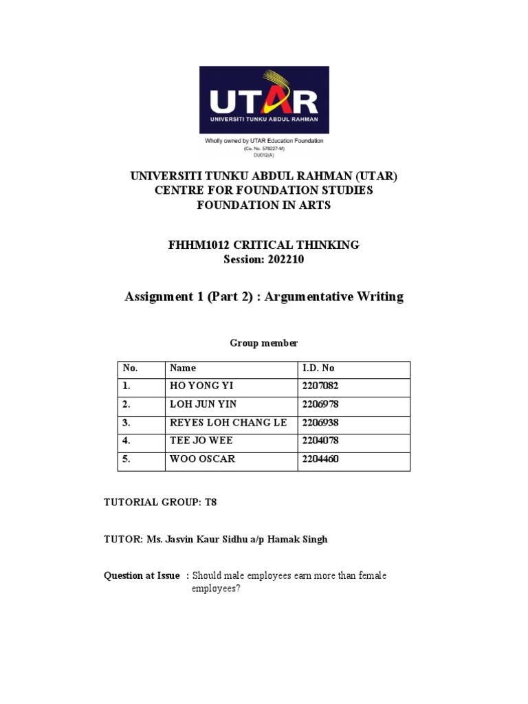 Critical Thinking Assignment Essay Y1S1 | PDF | Employment | Salary