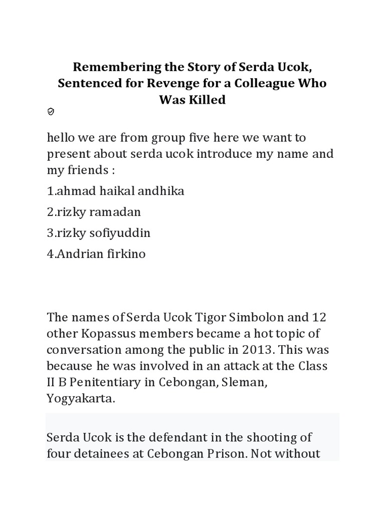Remembering The Story of Serda Ucok, Sentenced For Revenge For A Colleague Who Was Killed | PDF ...