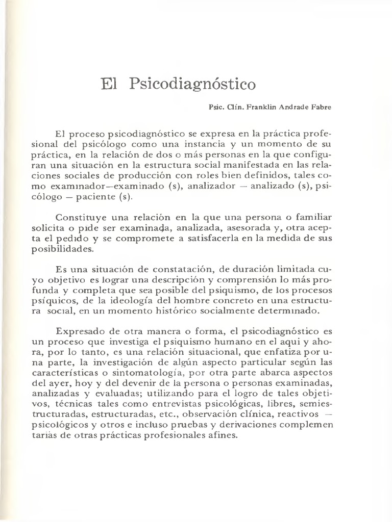 El Psicodiagnóstico: Psic. Clin. Franklin Andrade Fabre | PDF ...