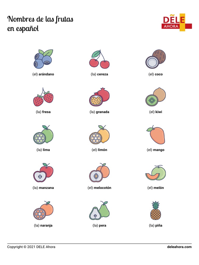 Nombres de Las Frutas en Espanol Imprimible | PDF