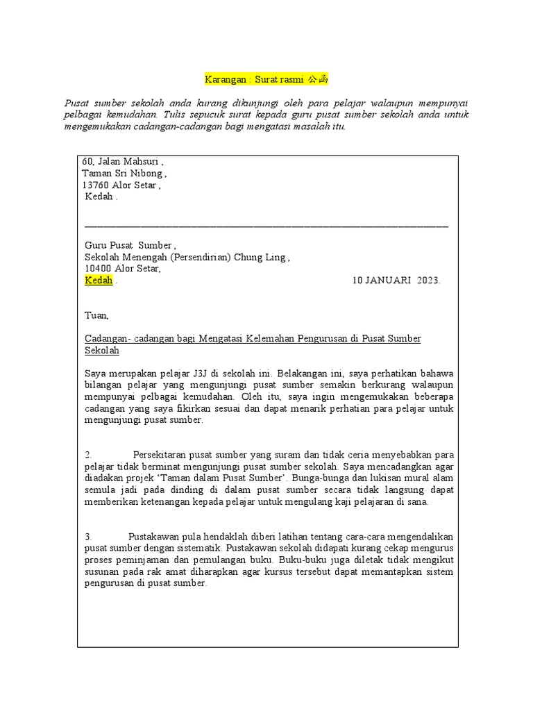 2023-Karangan Surat Rasmi (Jawapan) | PDF