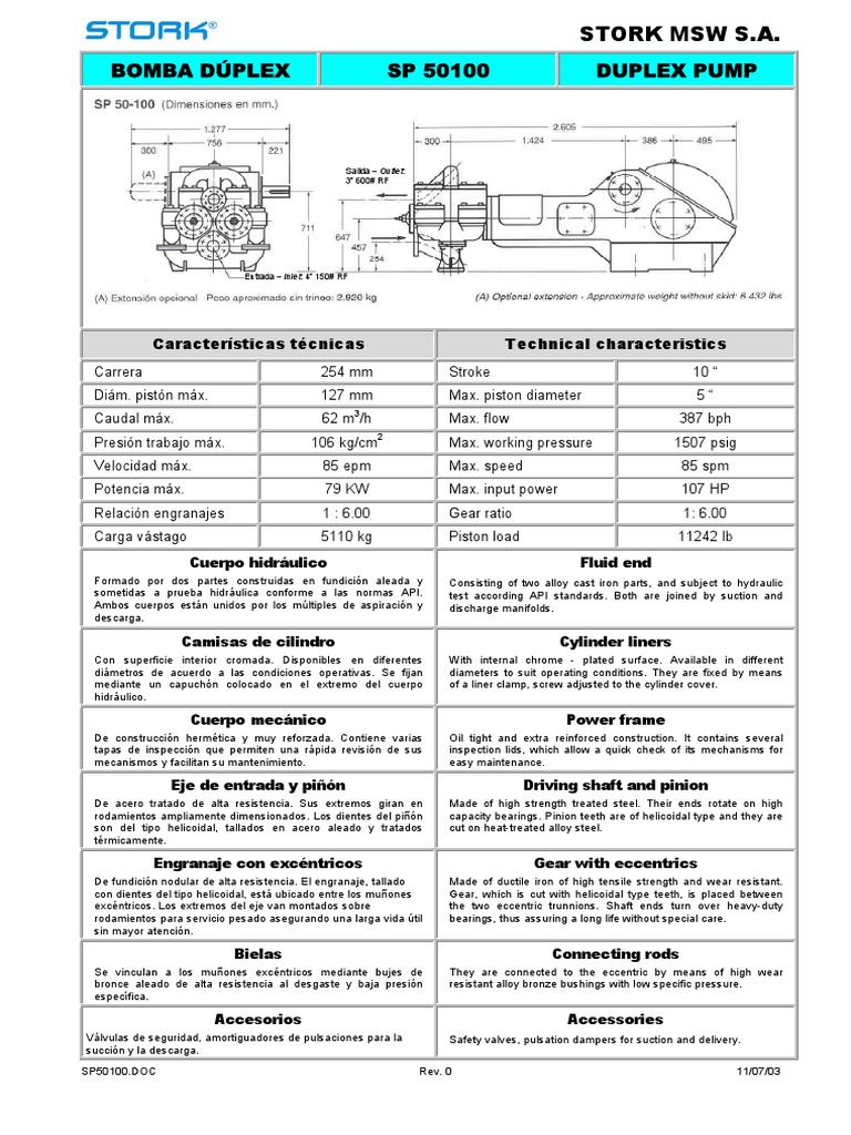 Bomba Dúplex SP 50100 Duplex Pump: Características Técnicas Technical ...