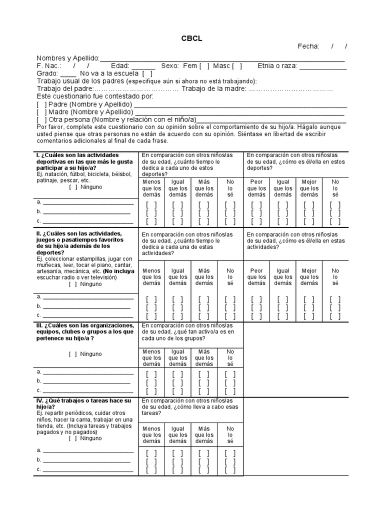 CBCL - Cuestionario | PDF