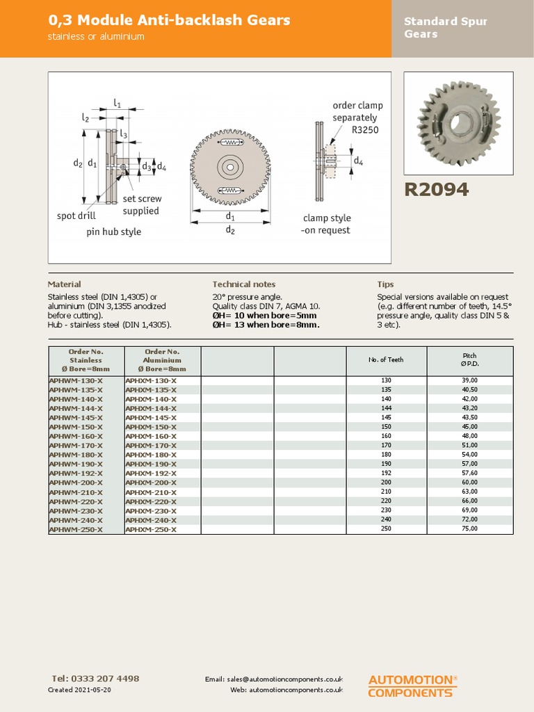 R2094 0.3 Module Anti Backlash Gears | PDF | Materials | Secondary Sector Of The Economy