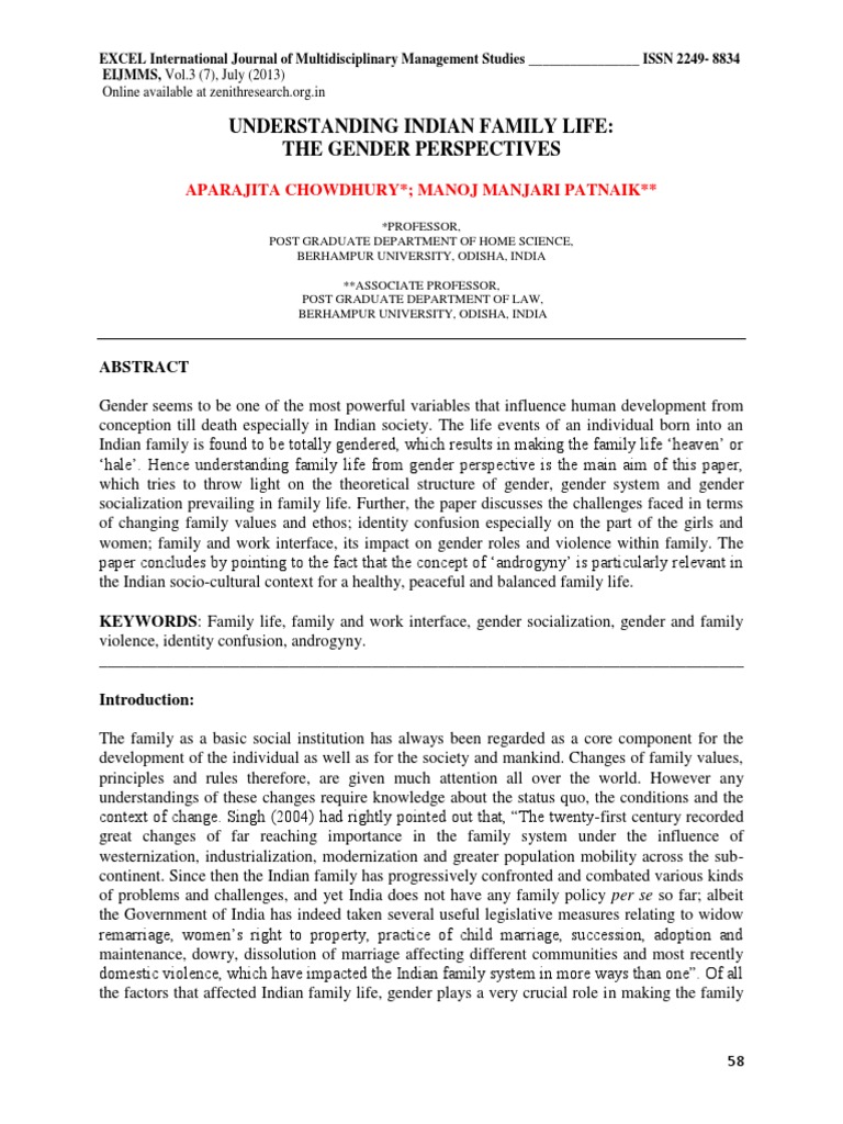 Gender Perspectives of Indian Family (p1 - p2) | PDF | Cost Of Living | Family