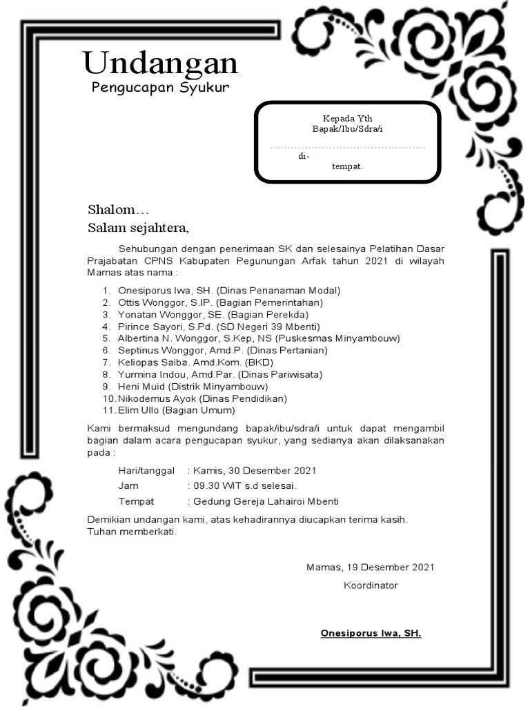 Undangan Pengucapan Syukur CPNS Mamas | PDF