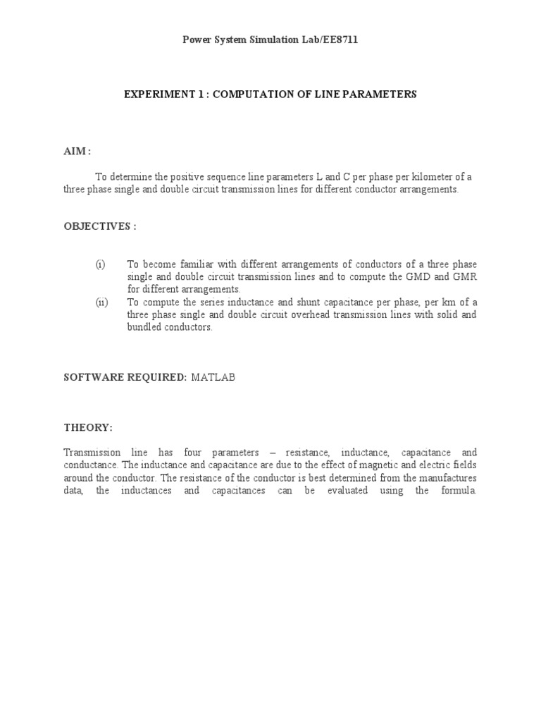 PSS Lab Experiment 1 | PDF | Electric Power Transmission | Inductance