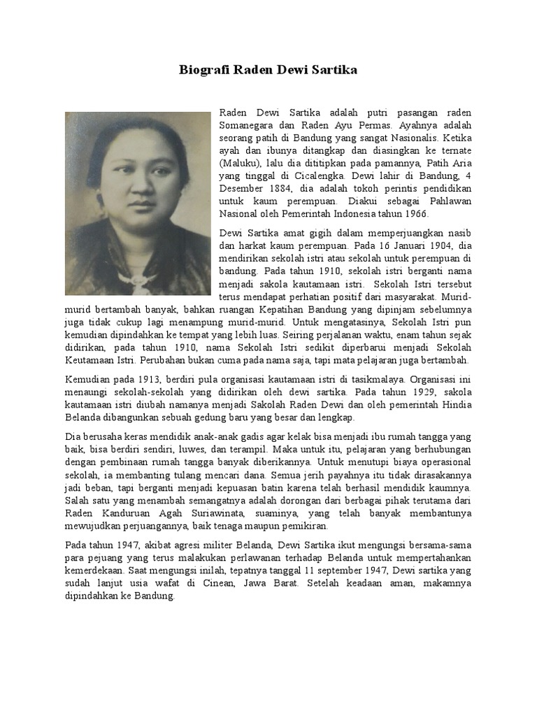 Biografi Raden Dewi Sartika | PDF