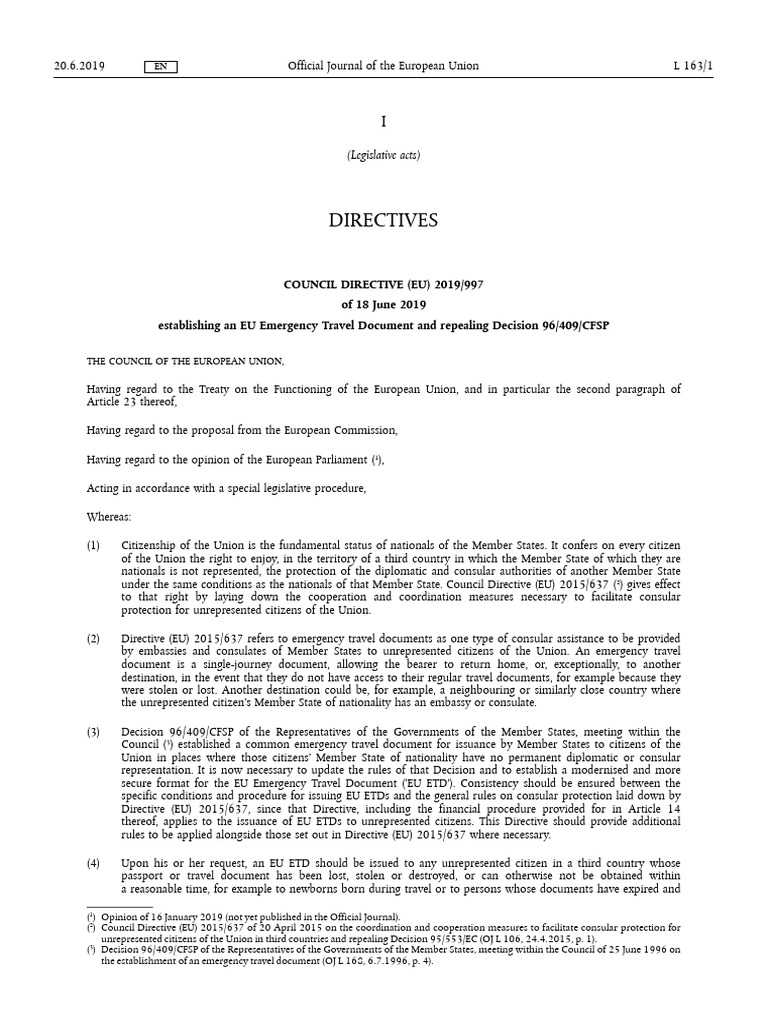 EU Travel Document Directive | PDF | European Union | Directive ...