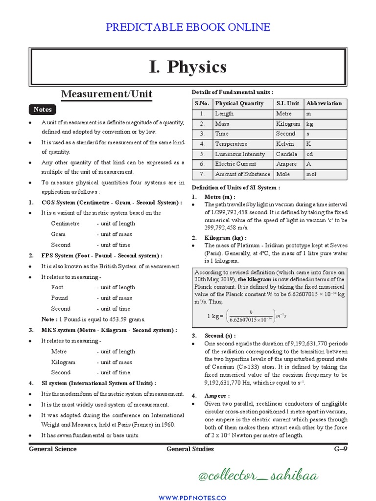 I. Physics: Measurement/Unit | PDF | Watt | Kilogram