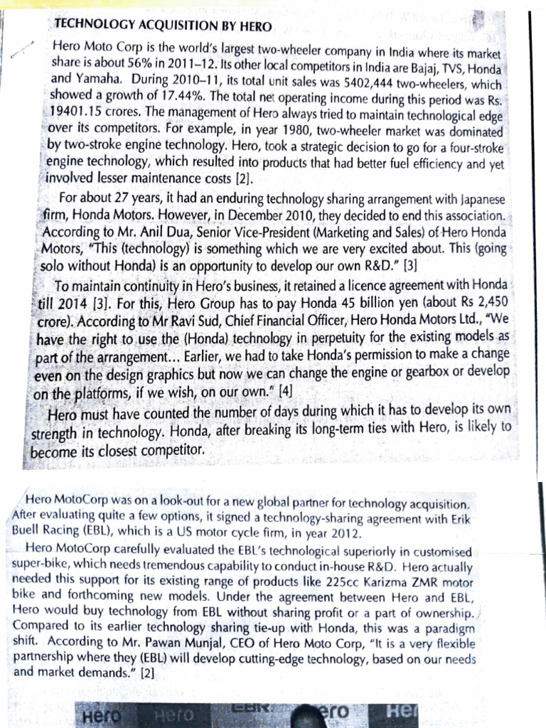 Technology Acquisition by HERO | PDF | Honda | Economies