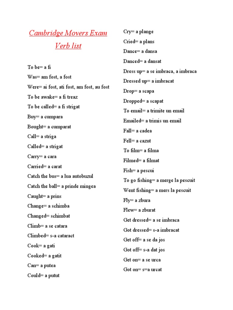 Verb List Cambridge Movers | PDF