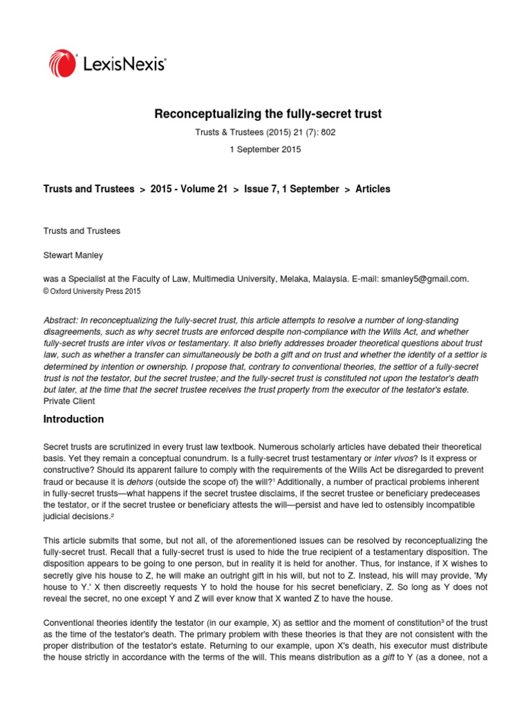 Reconceptualizing The Fully-Secret Trust | PDF