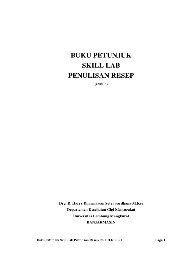 Buku Petunjuk Skill Lab Penulisan Resep: (Edisi 2) | PDF