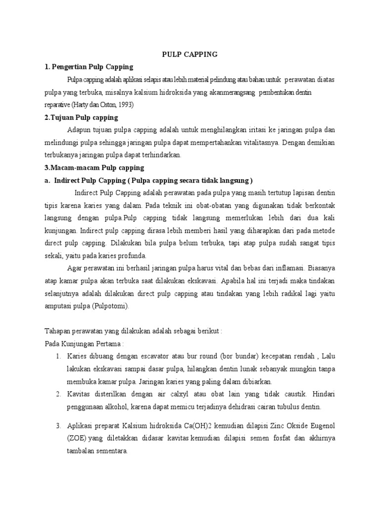 Pulp Capping 1. Pengertian Pulp Capping | PDF