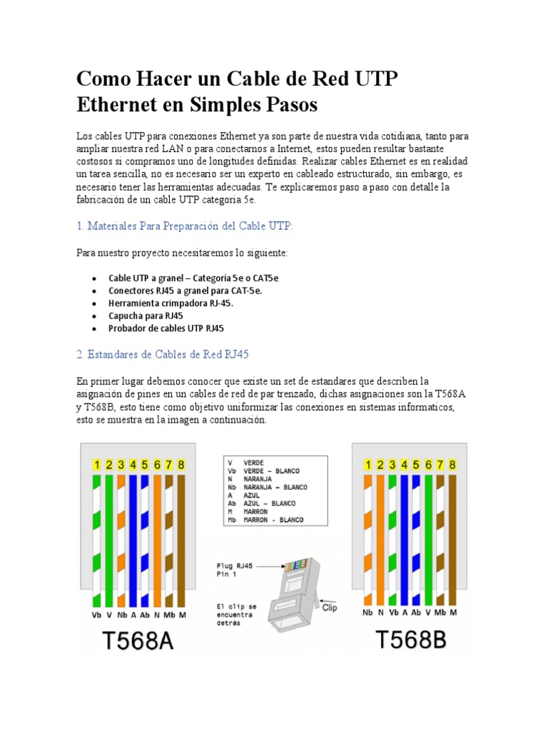 Como Hacer Un Cable de Red UTP Ethernet en Simples Pasos | PDF ...