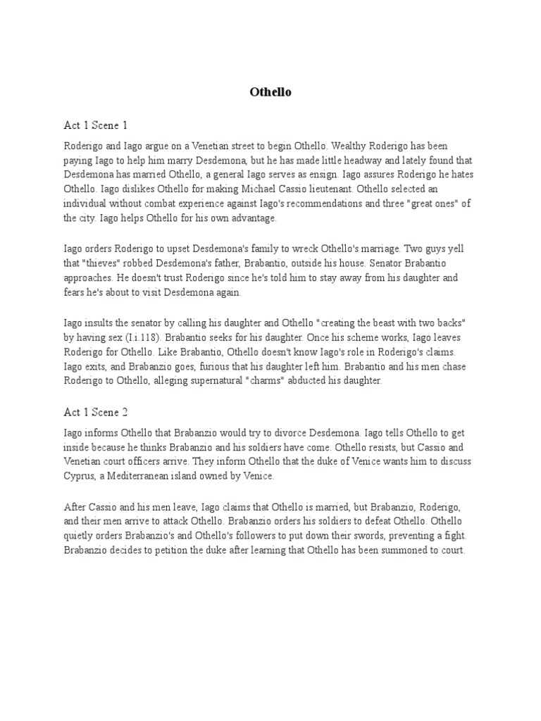 Detailed Othello Summative Note of ACT'S AND SCENE'S | PDF | Othello | Iago