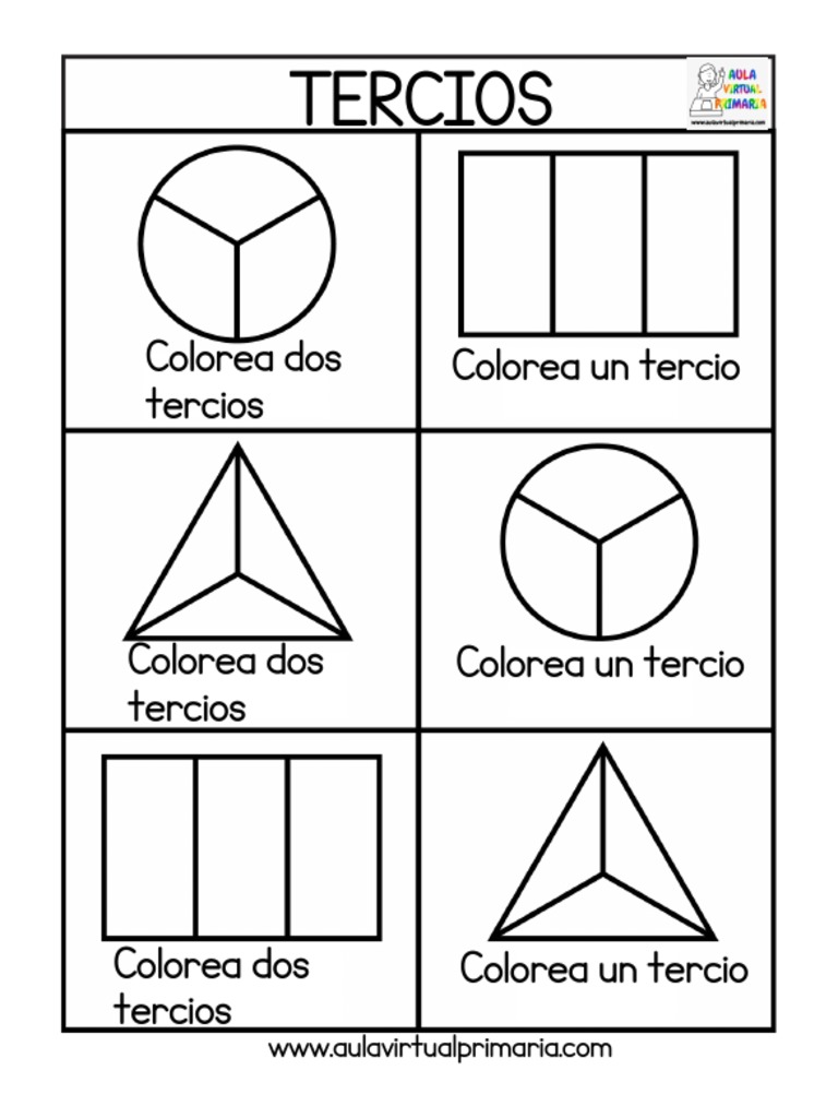 Colorea Fracciones: Un Tercio y Dos Tercios | PDF