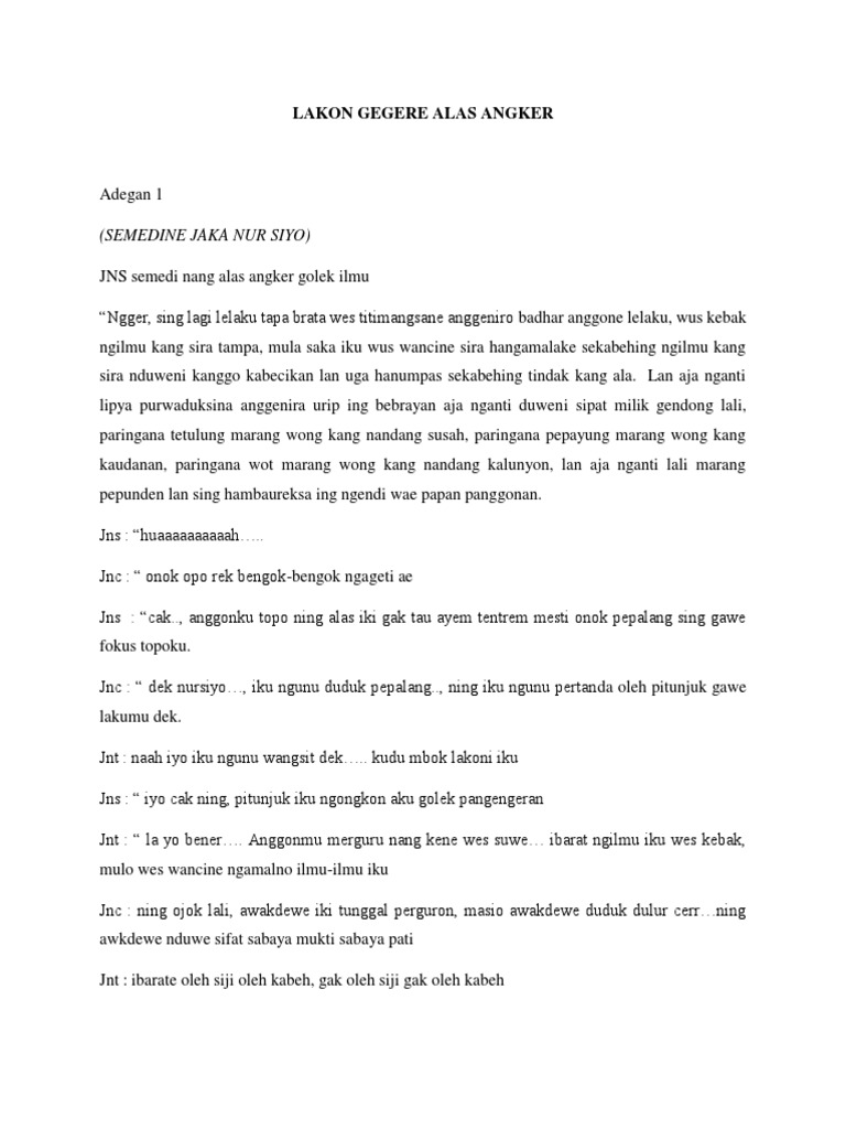 (Semedine Jaka Nur Siyo) : Lakon Gegere Alas Angker | PDF