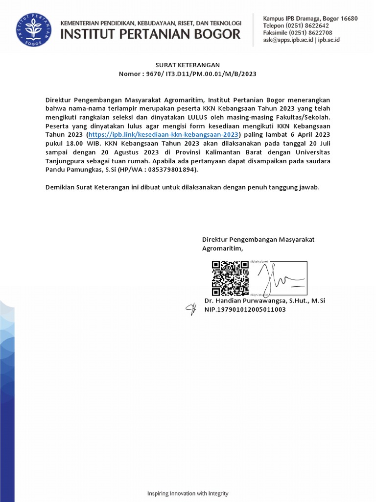 Pengumuman Peserta KKN Kebangsaan 2023-Signed-Signed | PDF