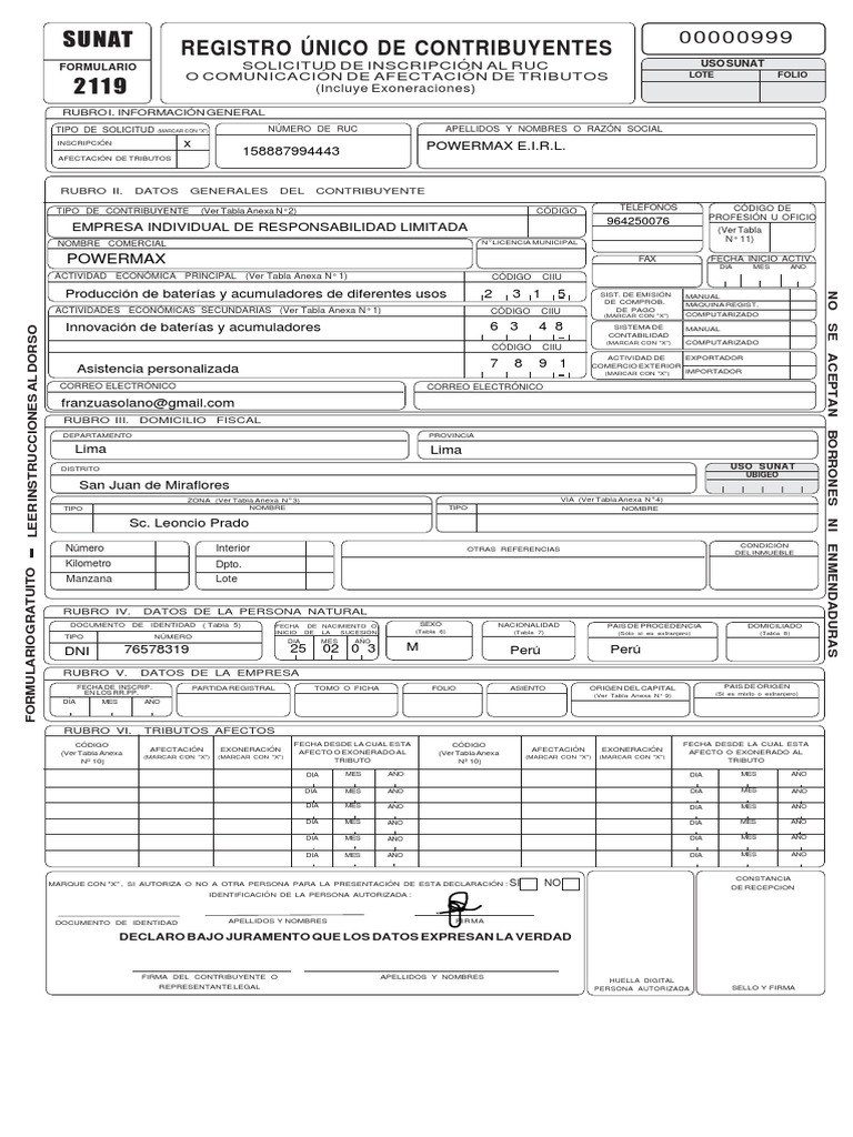 Formulario para El Registro de Una Empresa | PDF
