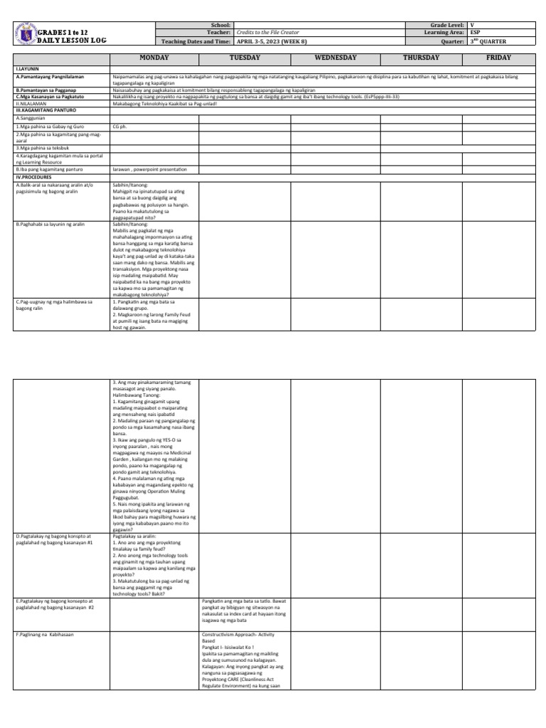 DLL - Esp 5 - Q3 - W8 | PDF