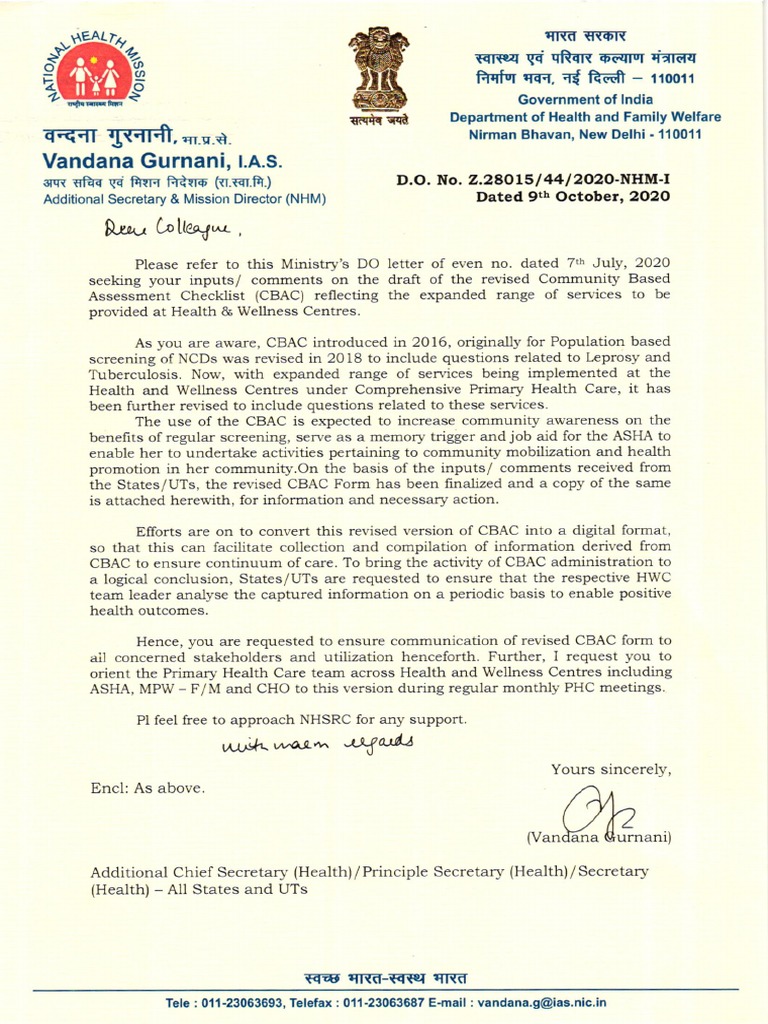 Revised Community Based Assessment Checklist (CBAC) - 9th Oct 2020 ...