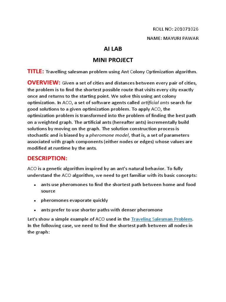 Title: Overview:: Ai Lab Mini Project | PDF | Applied Mathematics | Theoretical Computer Science