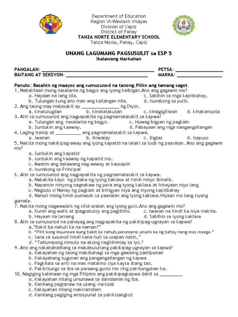 Summative Test in - ESP 5 - Q2 | PDF
