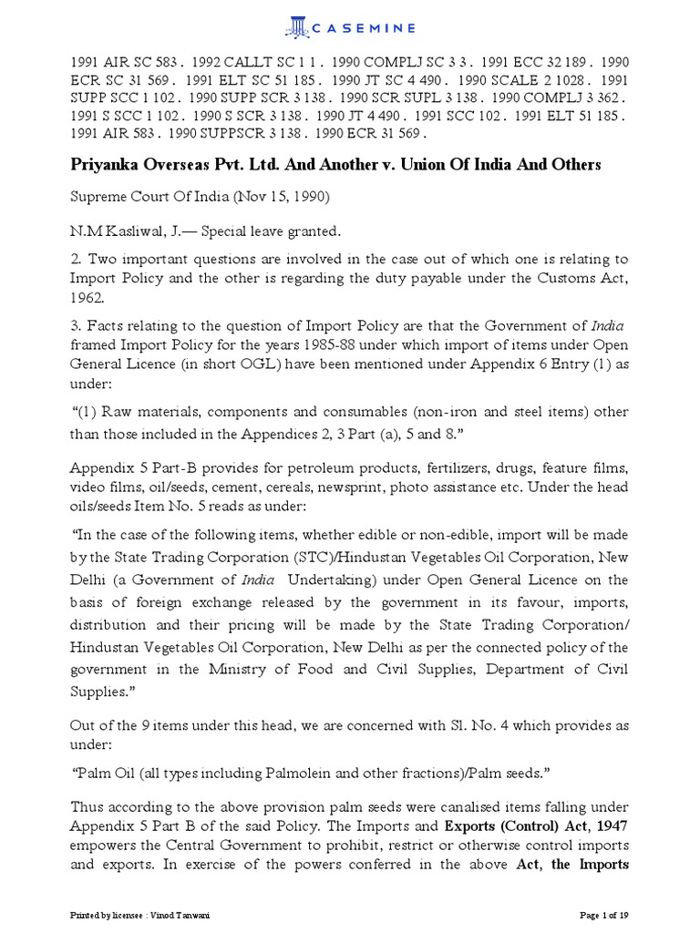 Own Wrong Angainst Revenue CASEMINE - Priyanka Overseas Pvt. Ltd. and ...