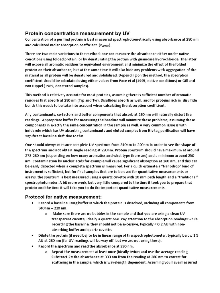 Protein Concentration Measurement MH 2017 | PDF | Ultraviolet–Visible ...