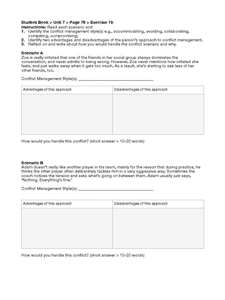 Unit 7 - Life Skills - Scenarios Worksheet-1 | PDF