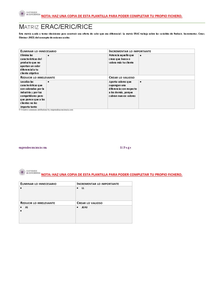 Matriz Plantilla ERAC-ERIC-RICE | PDF