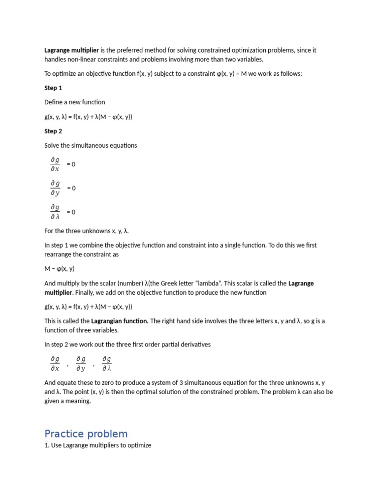 Lagrange Multipliers. | PDF | Mathematical Optimization | Mathematics Of Computing