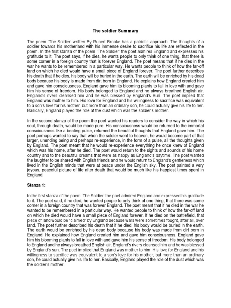 The Soldier Summary | PDF | Trench Warfare | Love