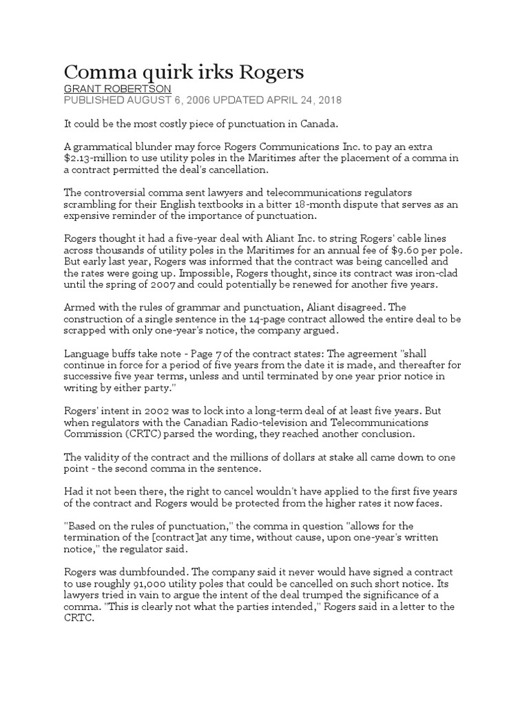 Comma Quirk Irks Rogers | PDF | Comma