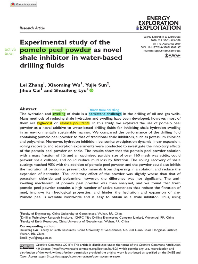Pomelo Peel Powder as Shale Inhibitor | PDF | Adsorption | Viscosity