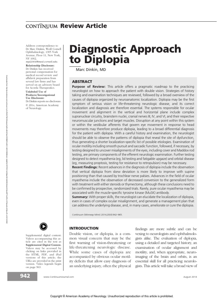 Diagnostic Approach To Diplopia.15 | PDF | Ophthalmology | Nervous System