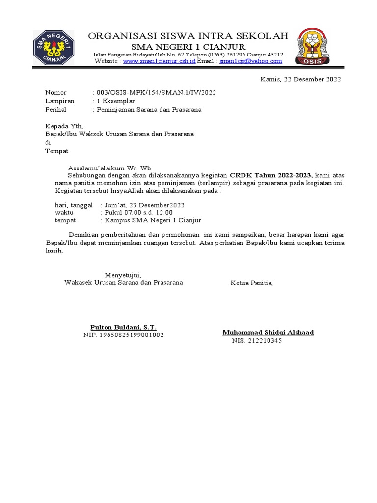 003 Surat Peminjaman Ruangan | PDF