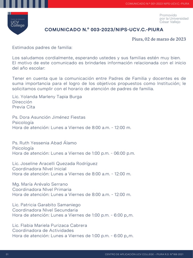 Comunicado N.° 003-2023nips-Ucv.c.-Piura | PDF