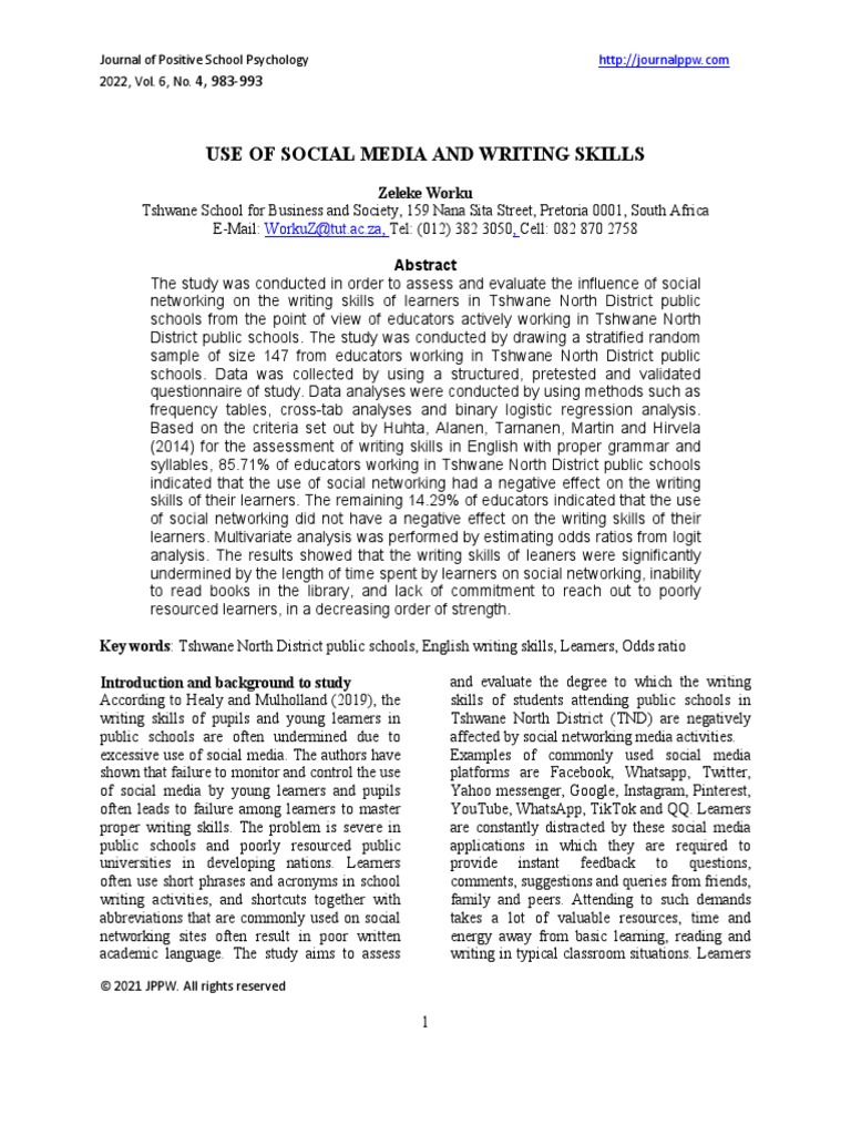 Use of Social Media and Writing Skills: Zeleke Worku | PDF | Popular Culture & Media Studies ...
