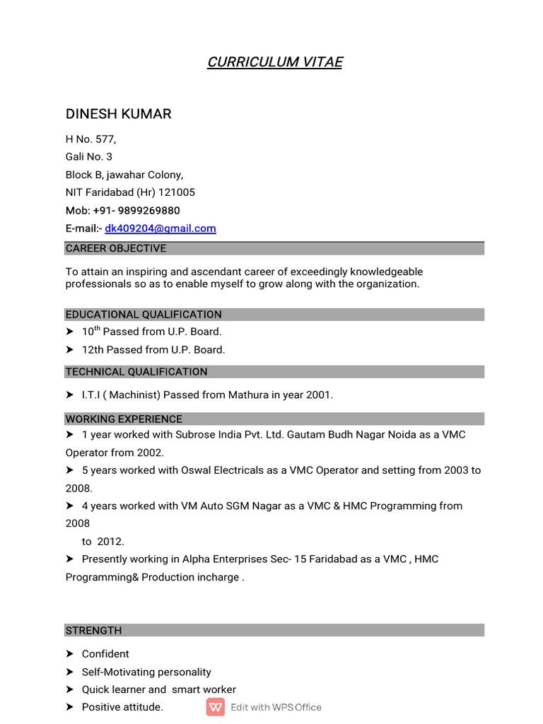 Dinesh Kumar's Professional CV | PDF