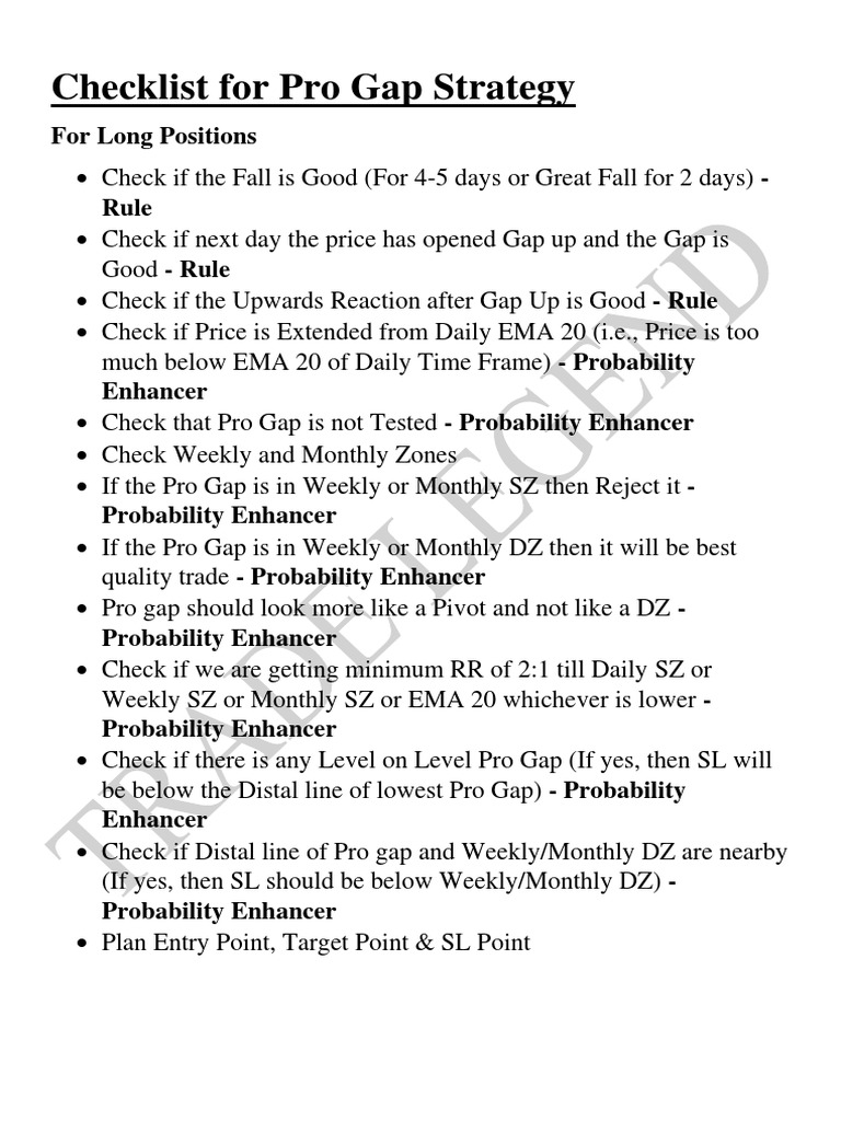 Checklist For Pro Gap Strategy | PDF