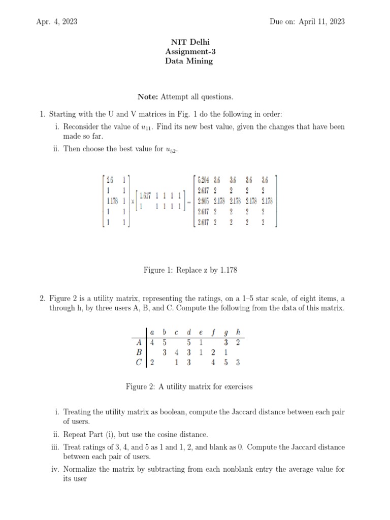 NIT Delhi Assignment-3 Data Mining | PDF | Eigenvalues And Eigenvectors | Matrix (Mathematics)