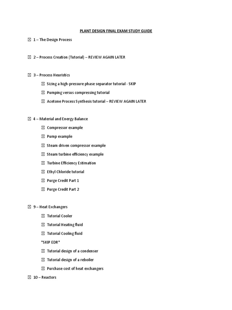 Plant Design Final Exam Study Guide | PDF