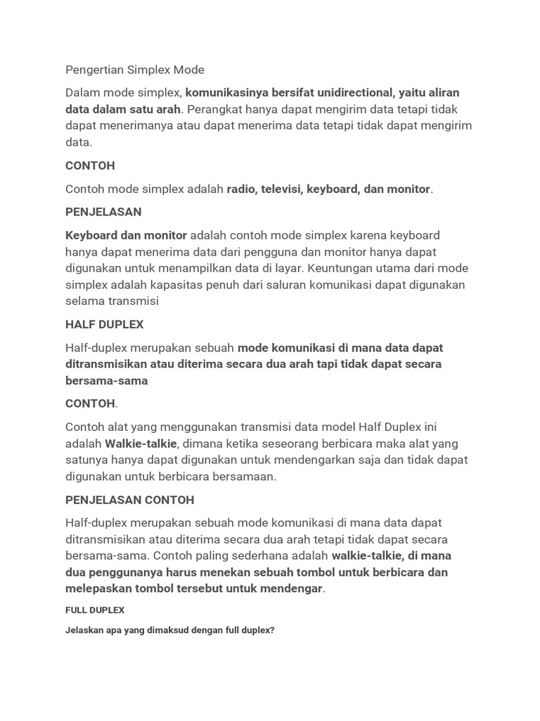 Keunggulan dan Contoh Full Duplex | PDF | Teknologi & Rekayasa