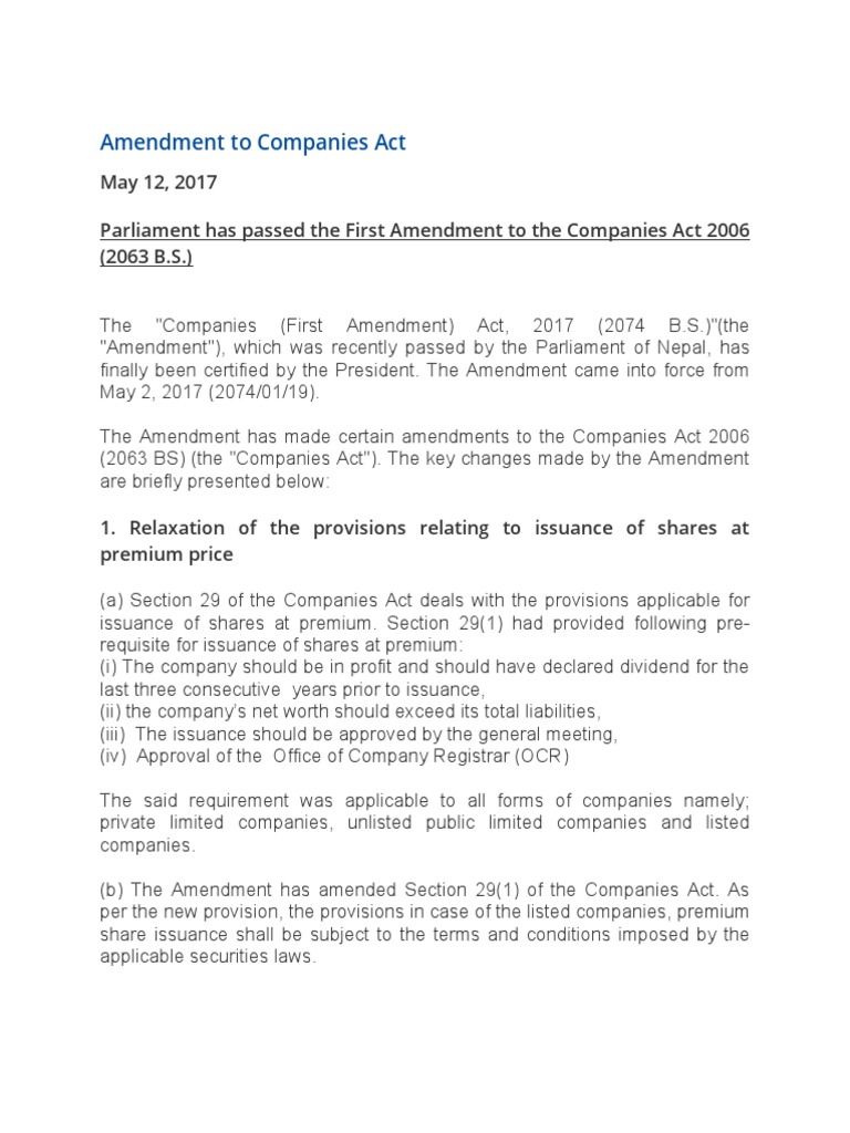 Amendment To Companies Act | PDF | Investing | Limited Company