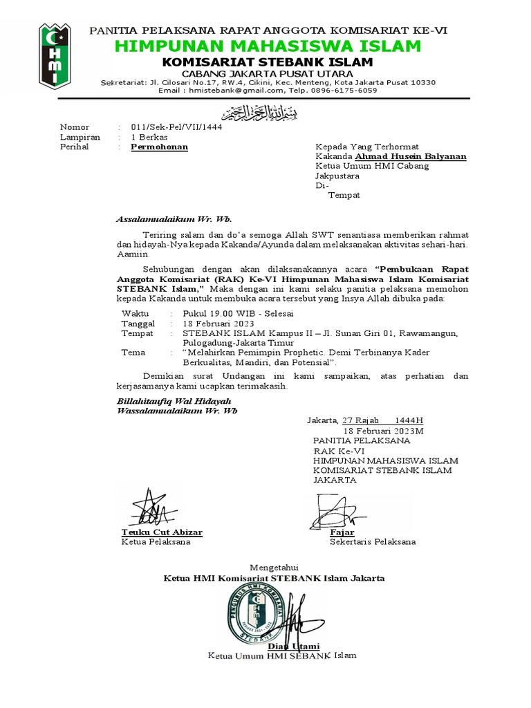 Pembukaan RAK Ke-VI HMI STEBANK 2023 | PDF