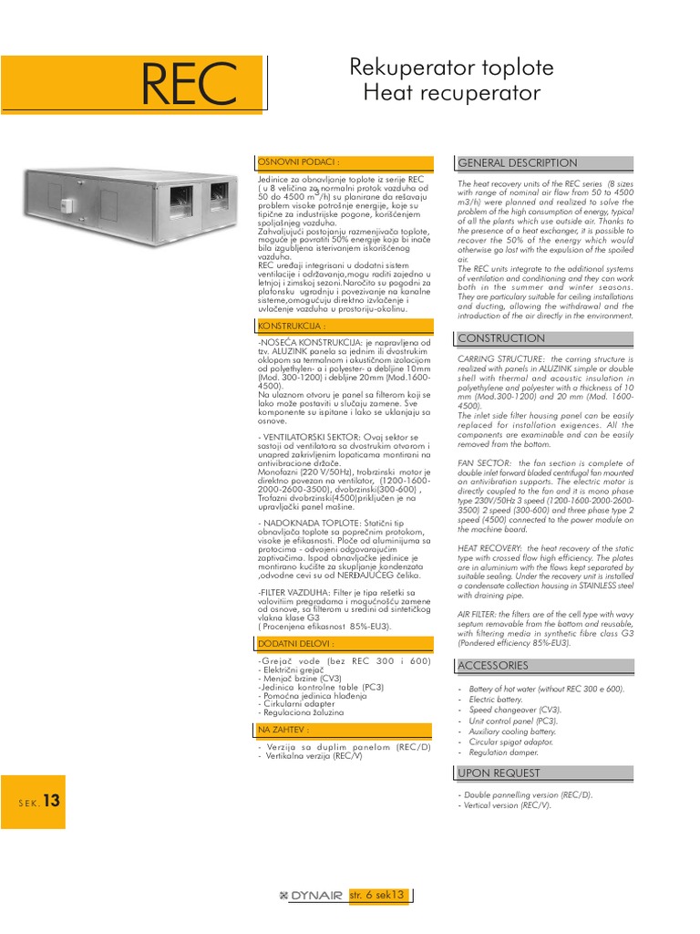 REC Rekuperator Toplote | PDF