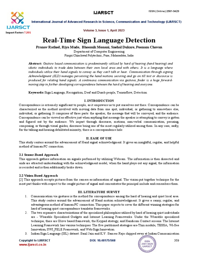 Real-Time Sign Language Detection | PDF | Communication | Sign Language